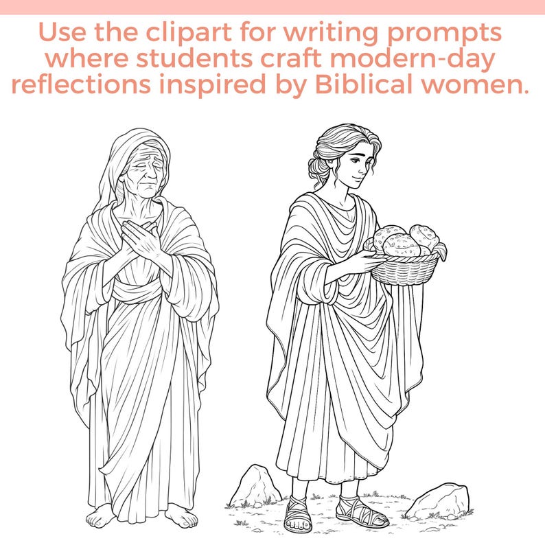 Bible Women Coloring Pages: Sunday School Christian Line Art (digital ...