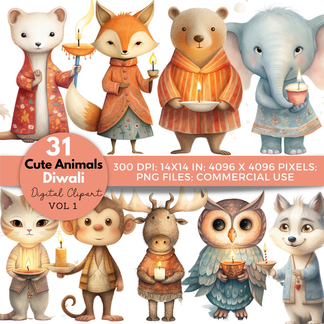 Diwali Animals Clipart Set, Nursery Prints (digital Download) - Etsy