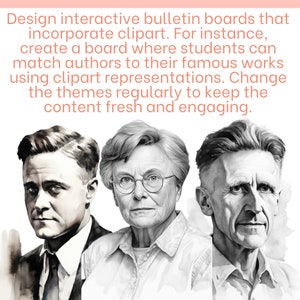 Famous Authors Clipart for Reading Bulletin Board Classroom Decor ...