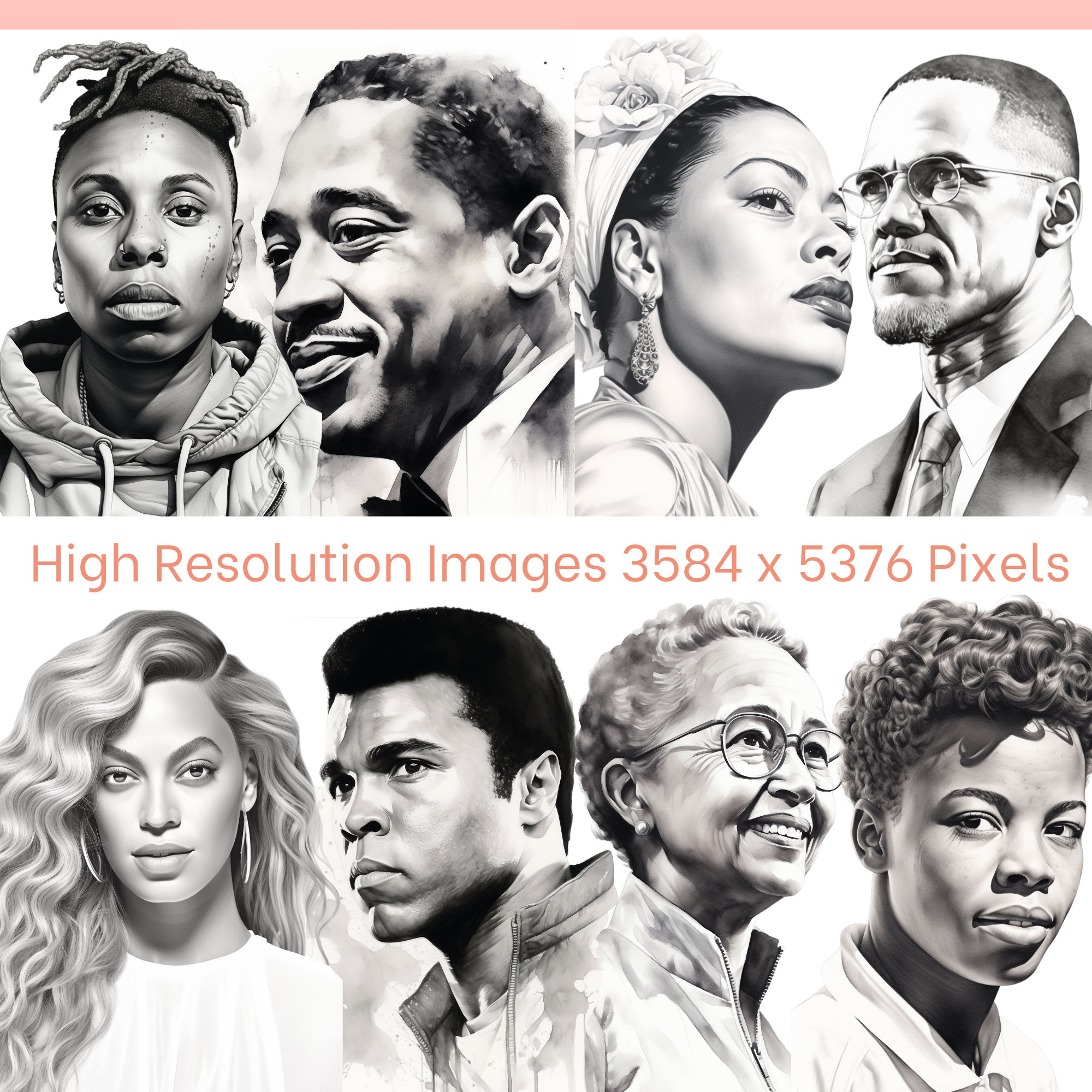 Black History Month Clipart: Watercolor Portraits PNG (digital Download ...