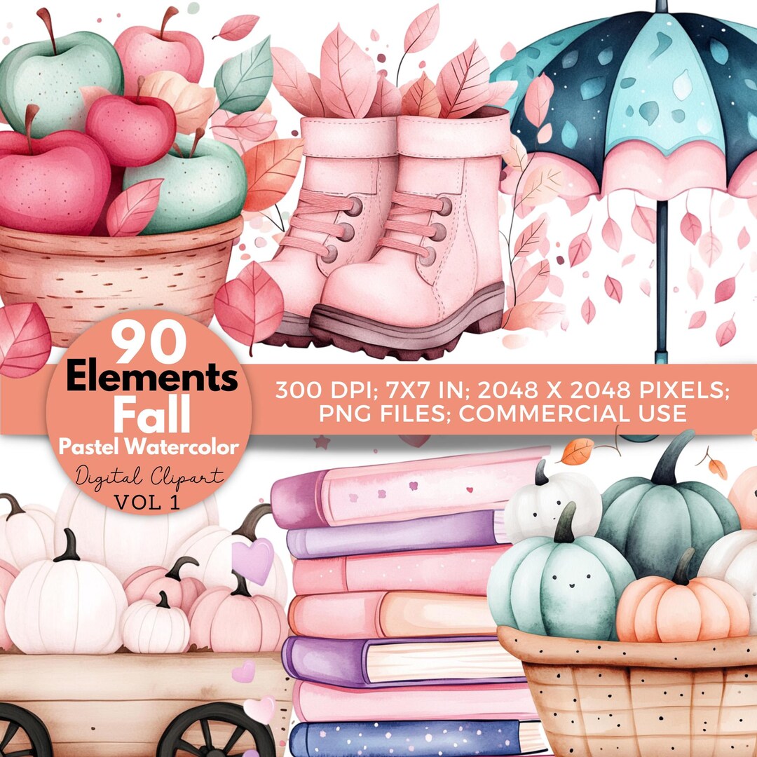 Cozy Watercolor Fall Clipart, Autumn Clipart, Pastel Rustic Fall Decor ...