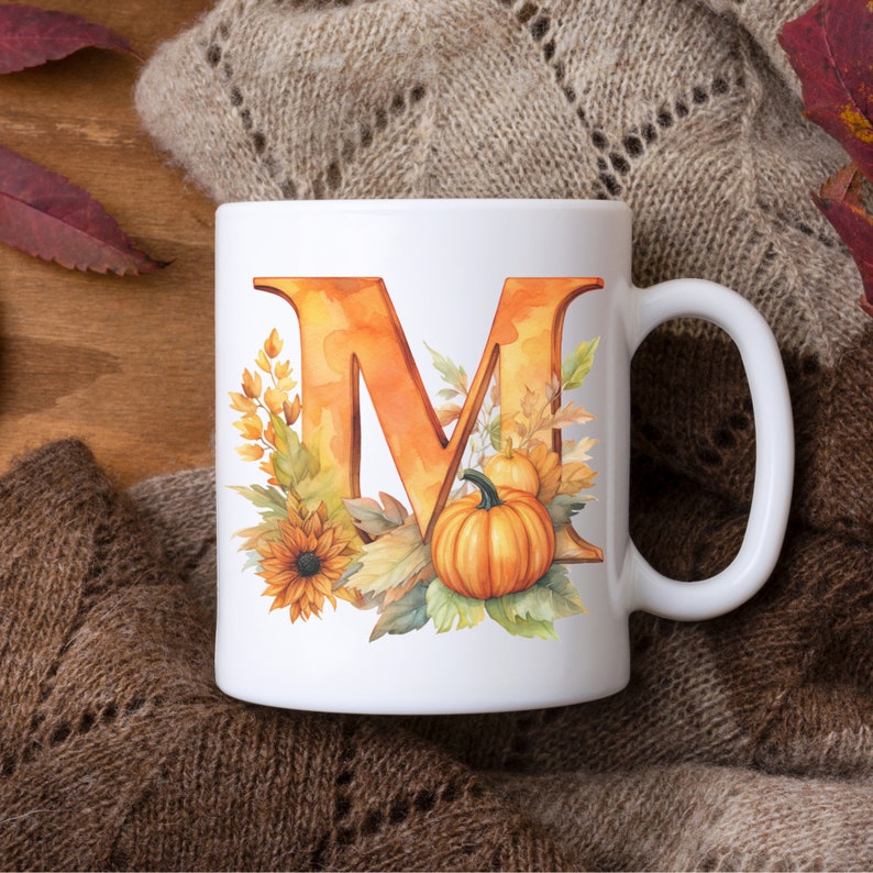 Watercolor Fall Alphabet Clipart: Floral Pumpkin Letters (PNG Digital ...