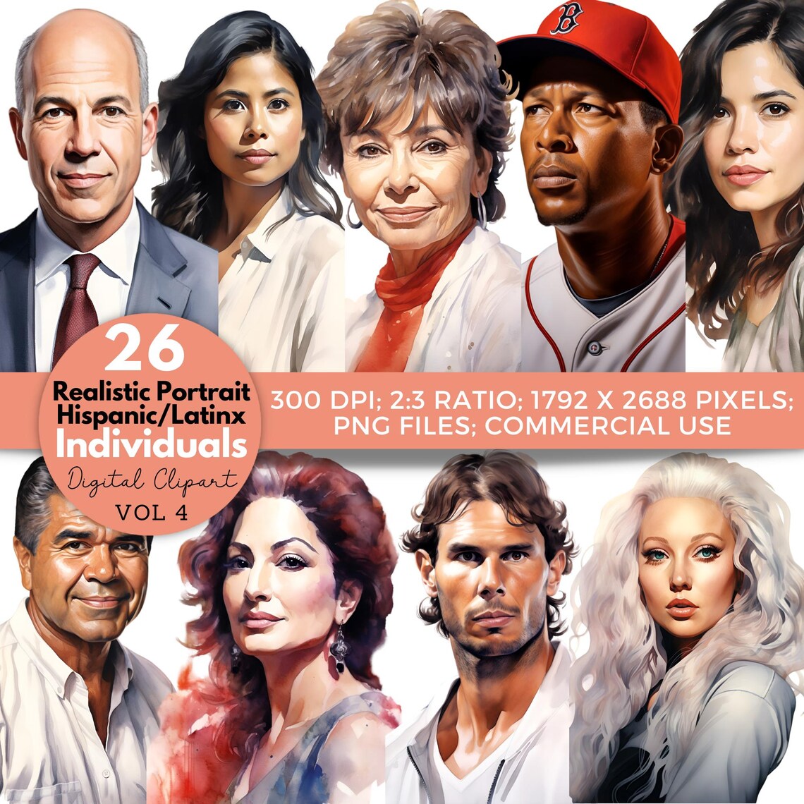 Hispanic Heritage Watercolor Clipart: 26 Latino Leaders (digital ...