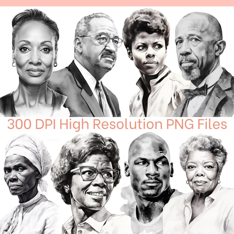 Black History Month Clipart: Watercolor Portraits PNG (digital Download ...