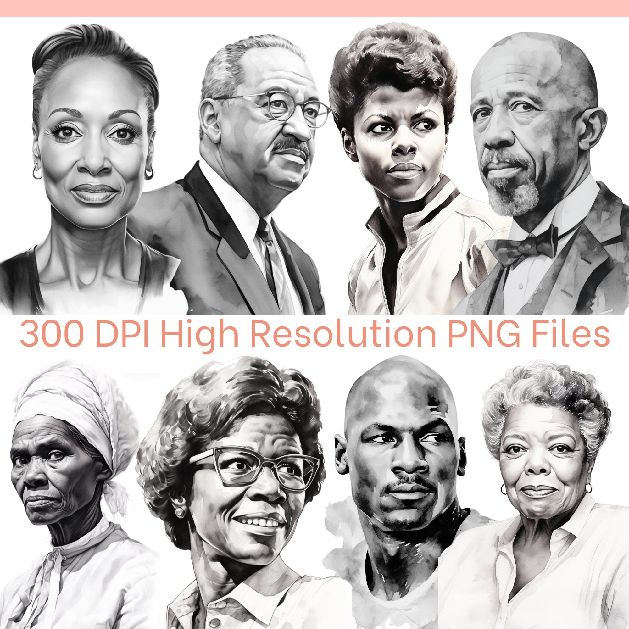 Black History Month Clipart: Watercolor Portraits PNG (digital Download ...