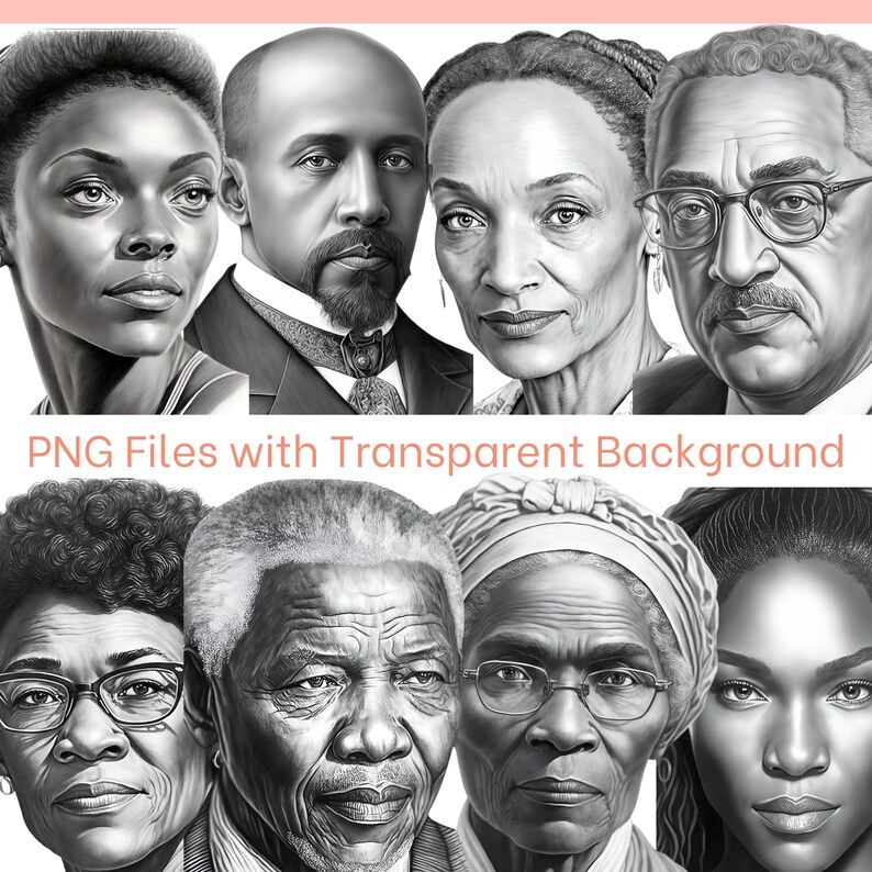 Black History Month PNG Art: Pencil Sketch Portraits (digital Download ...