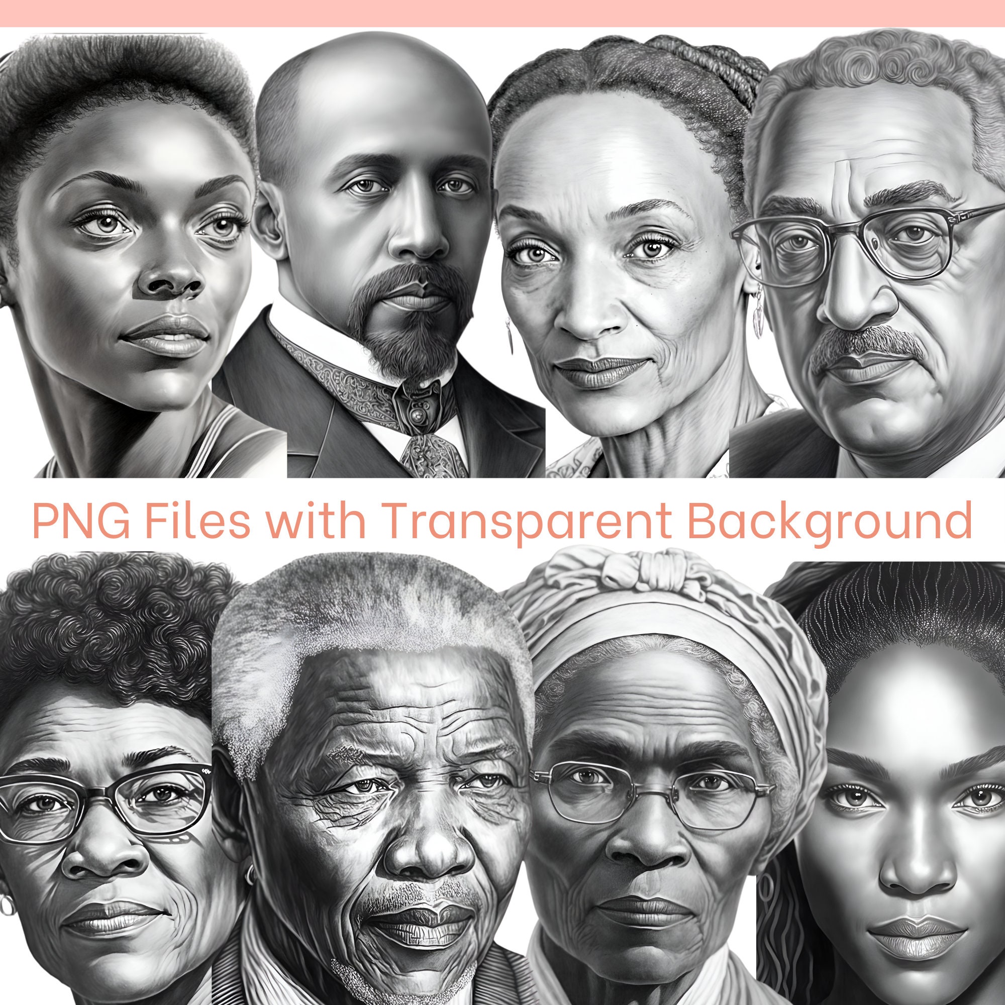 Black History Month PNG Art: Pencil Sketch Portraits (digital Download ...