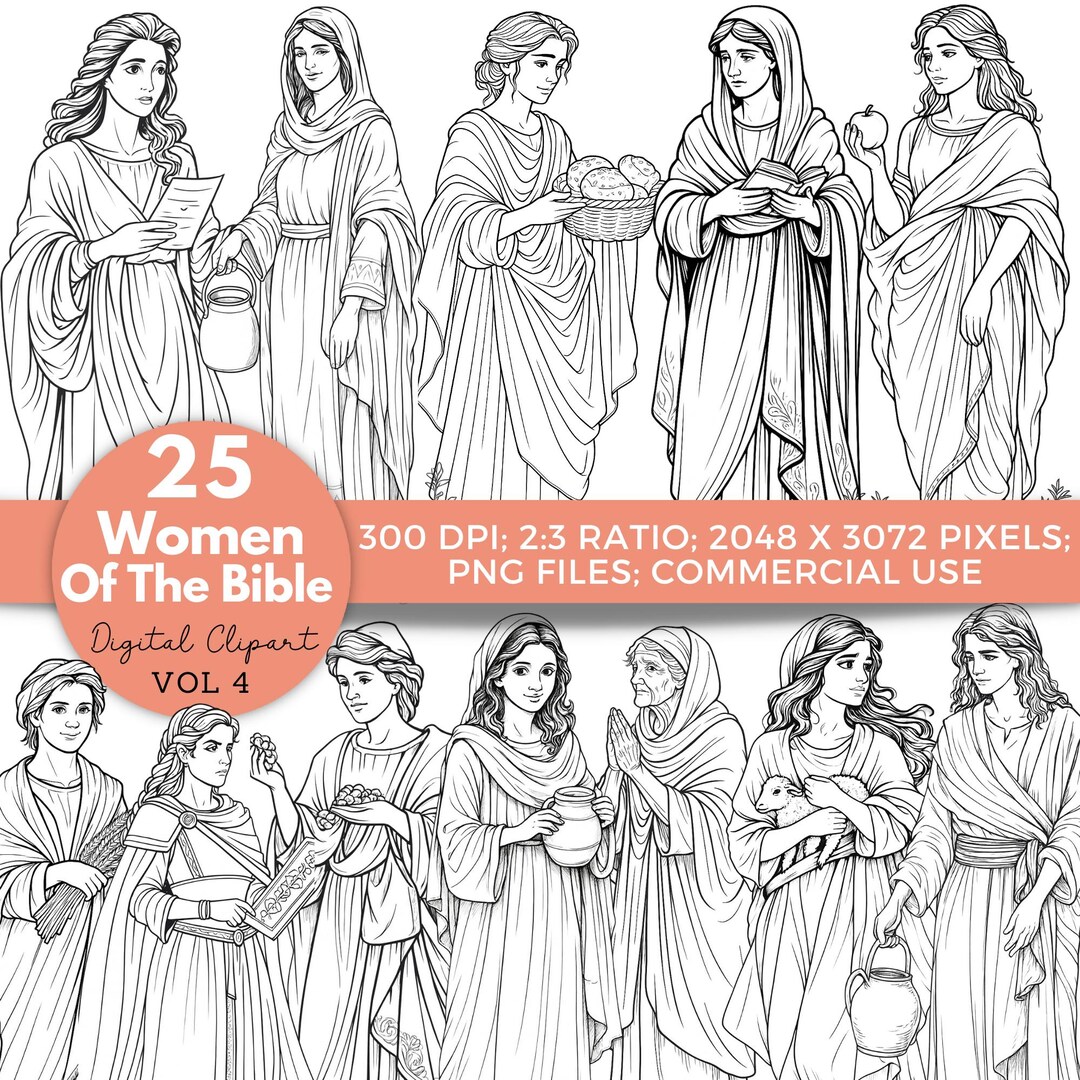 Bible Women Coloring Pages: Sunday School Christian Line Art (digital ...