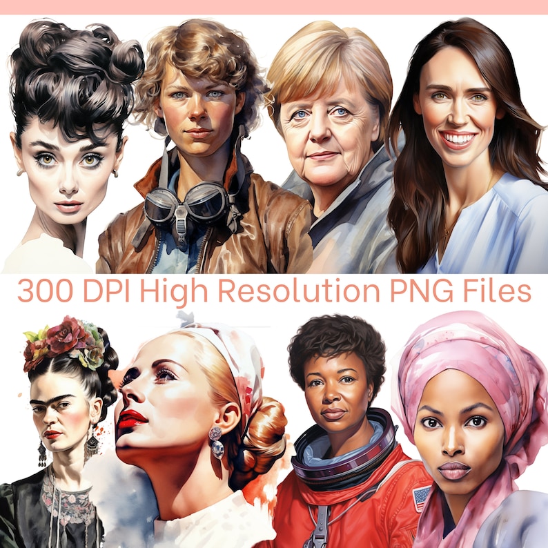 Women's History Month Clipart: Watercolor Portraits (digital Download ...