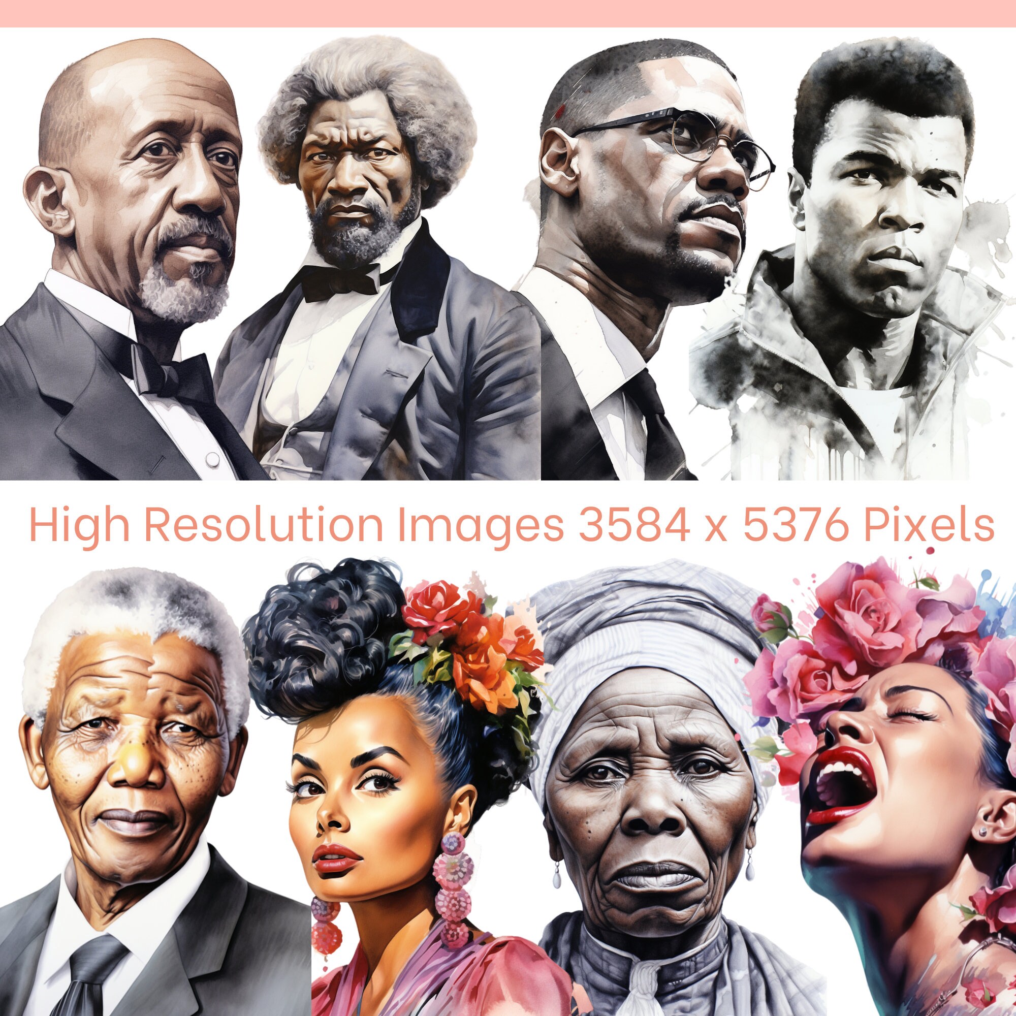 Black History Figures Clipart: Watercolor Portraits (digital Download ...