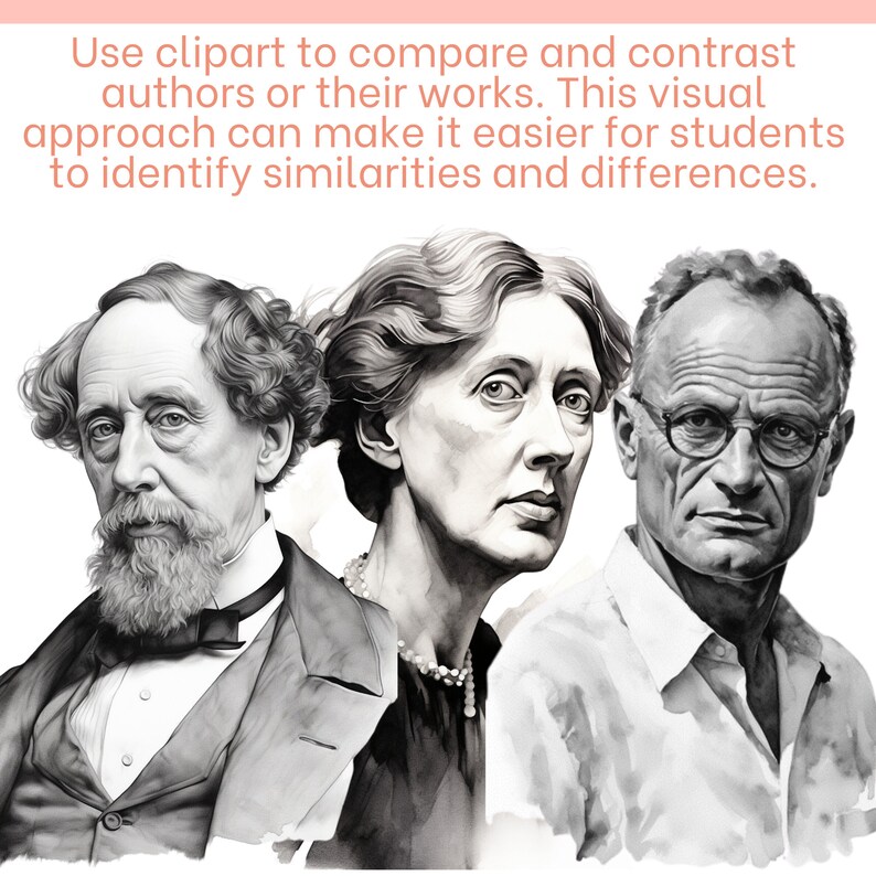 Famous Authors Clipart: Portrait Art for Classroom Decor (digital ...
