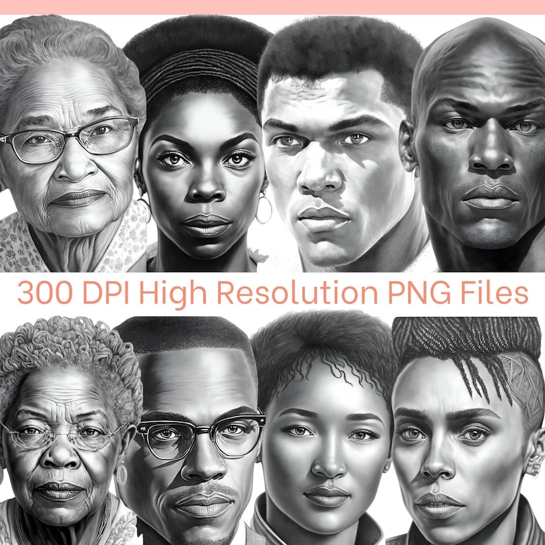 Black History Month PNG Art: Pencil Sketch Portraits (digital Download ...
