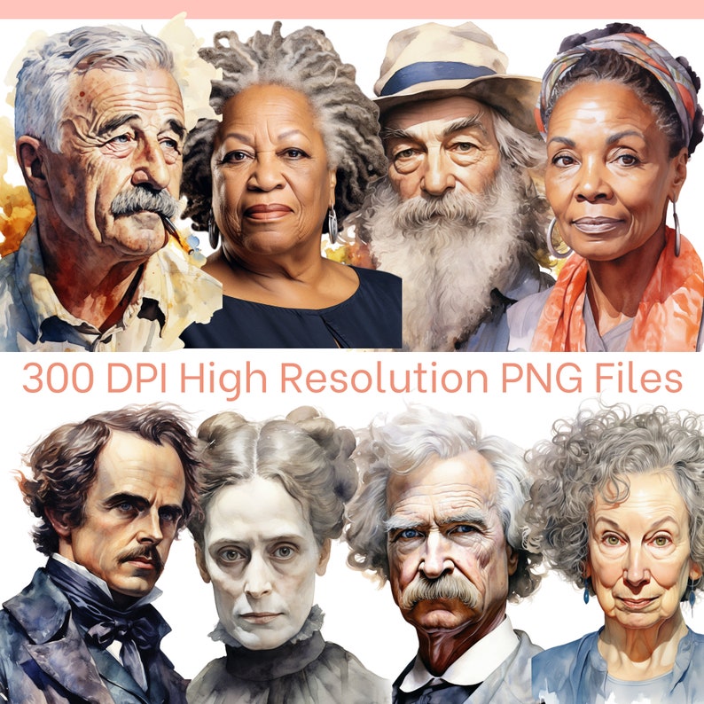 Famous Authors Clipart: Reading Bulletin Board & Classroom Decor (PNG ...