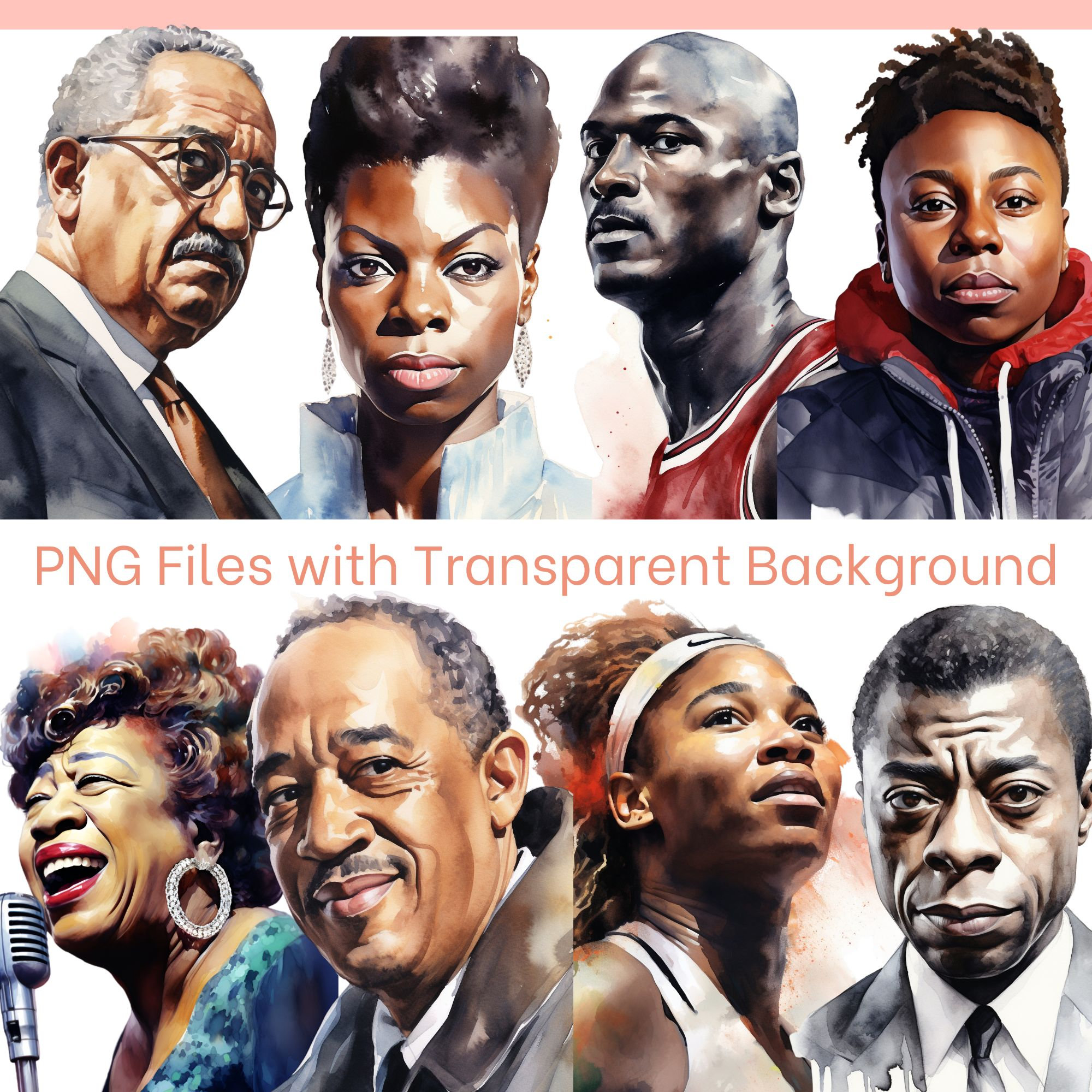 Black History Figures Clipart: Watercolor Portraits (digital Download ...