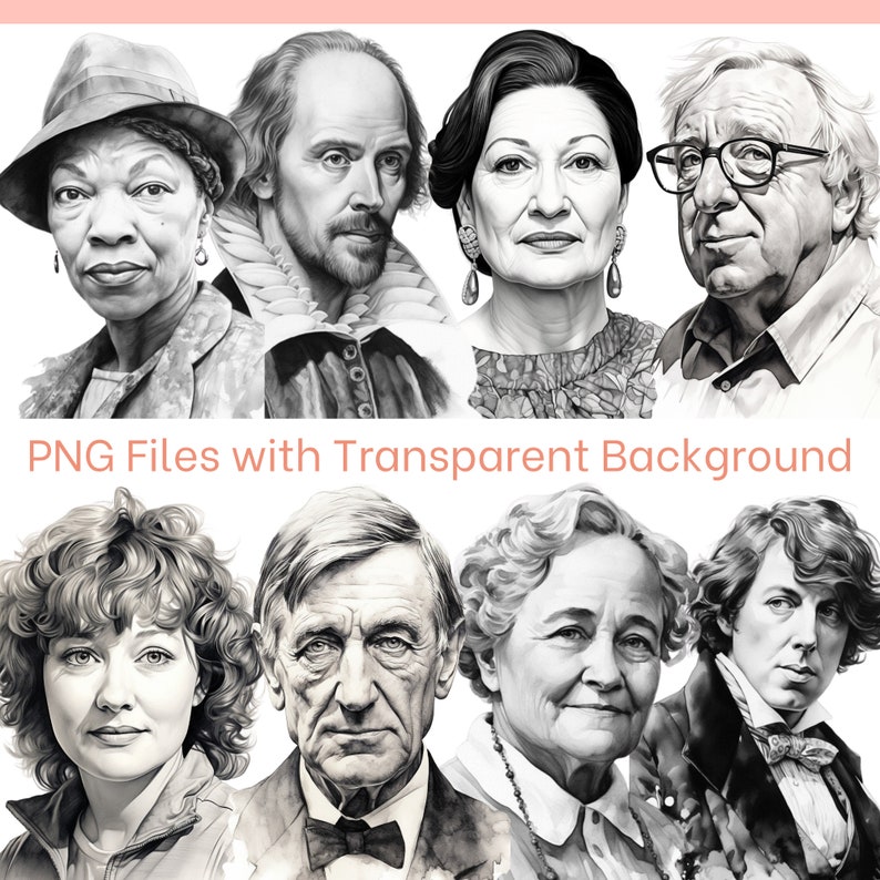 Famous Authors Clipart: Portrait Art for Classroom Decor (digital ...