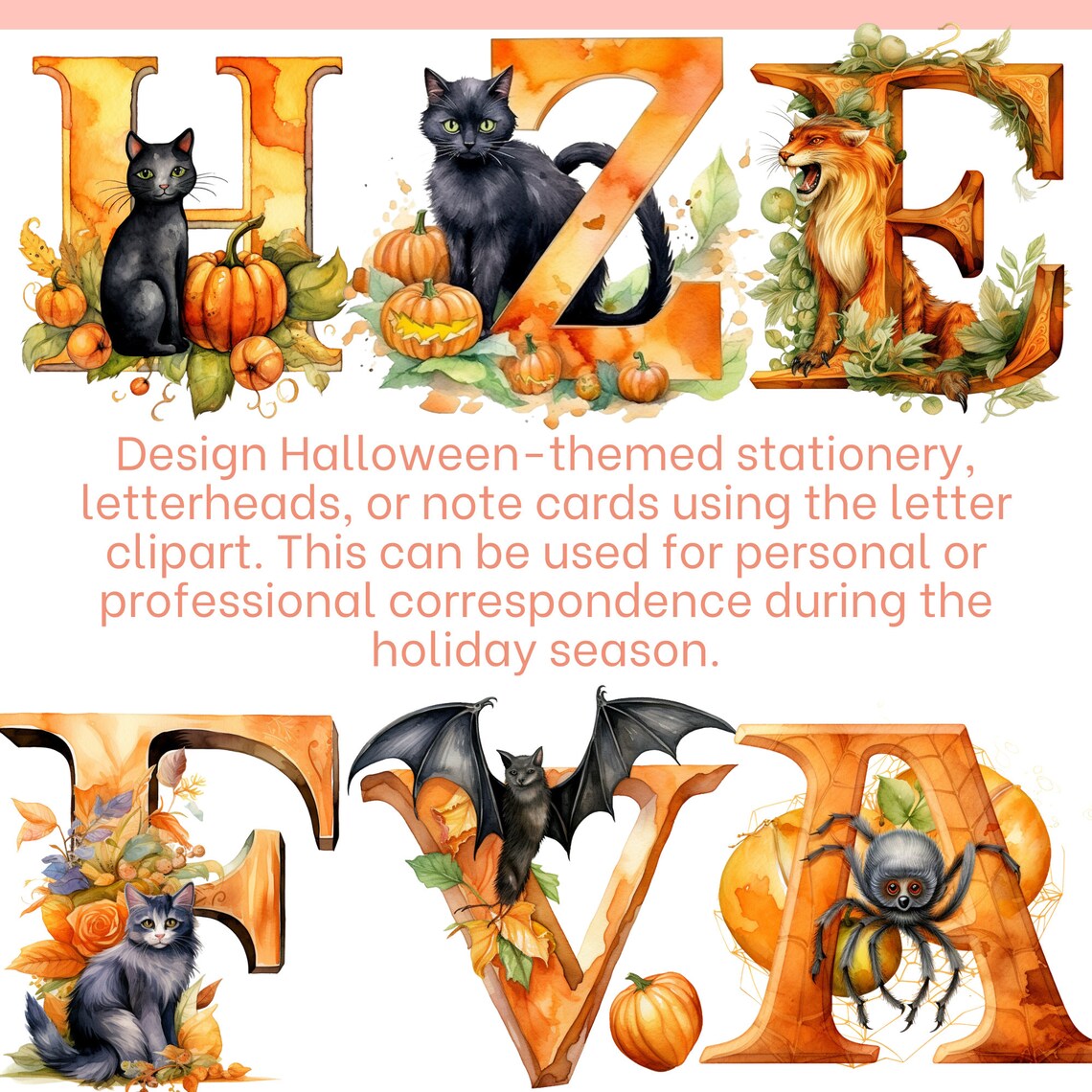 Halloween Alphabet Clipart: Spooky Letters, Bulletin Board (digital ...