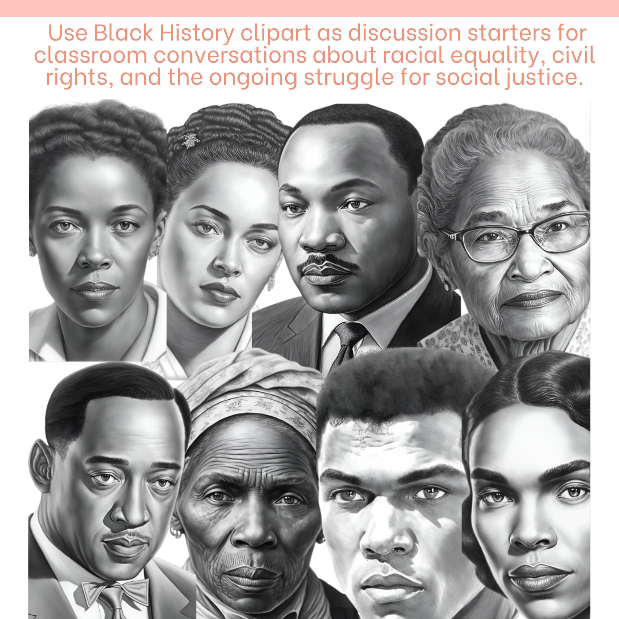 Black History Month Clipart Bundle: Diverse Portraits (PNG Digital ...