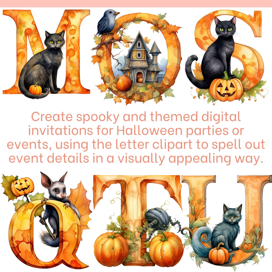 Halloween Alphabet Clipart: Spooky Letters, Bulletin Board (digital ...