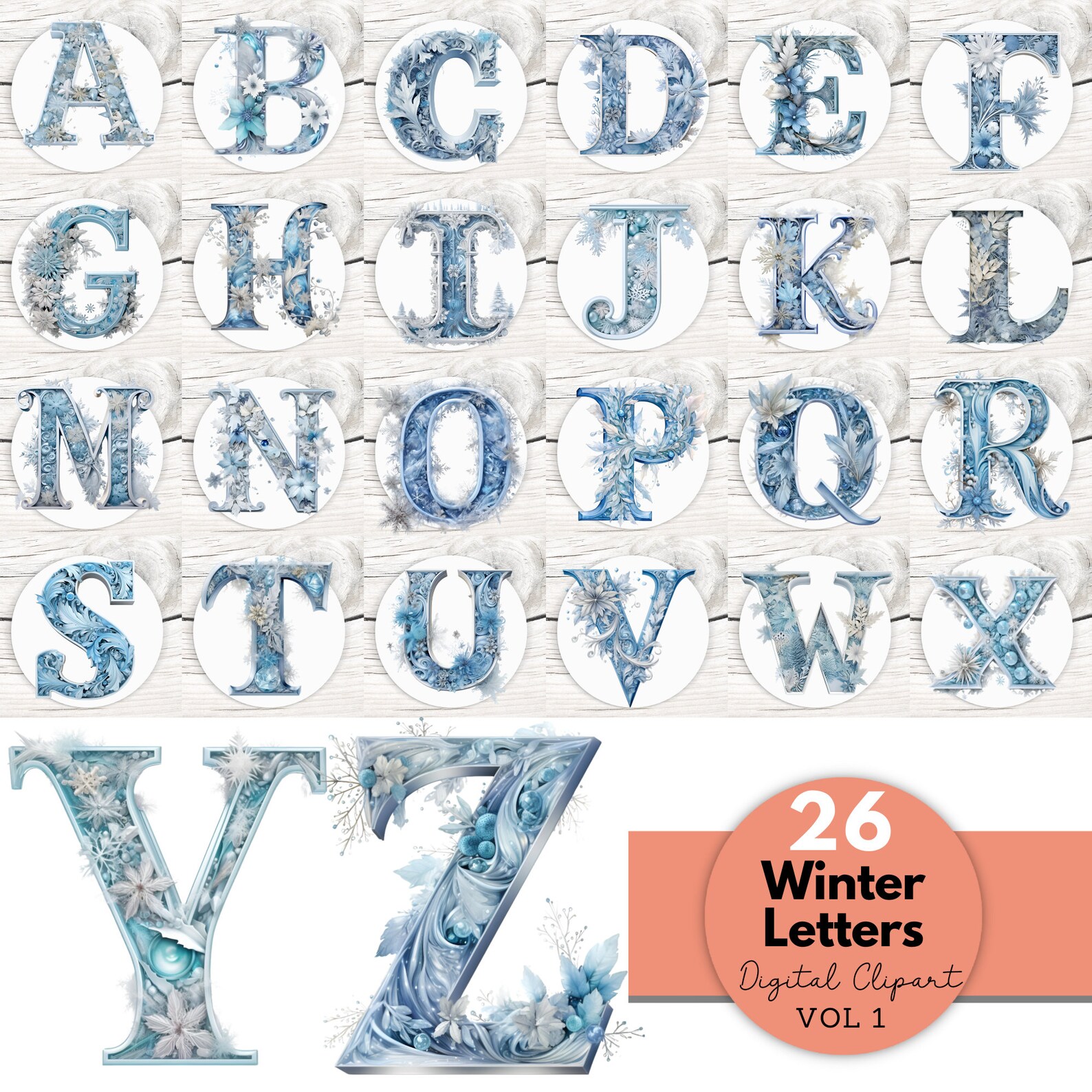 Winter Alphabet Clipart: PNG Letters for Cards (digital Download) - Etsy