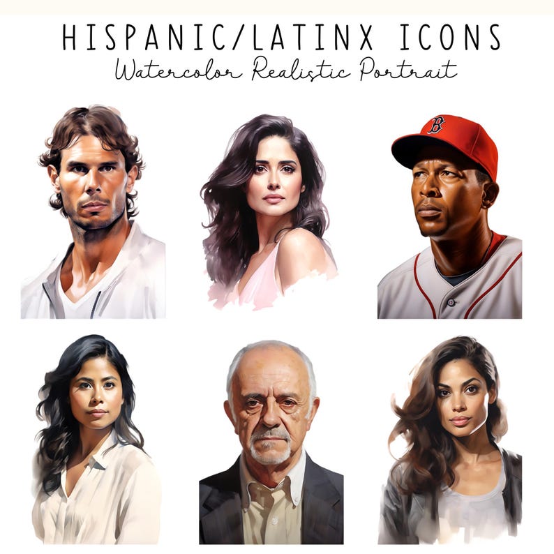 Hispanic Heritage Watercolor Clipart: 26 Latino Leaders (digital ...