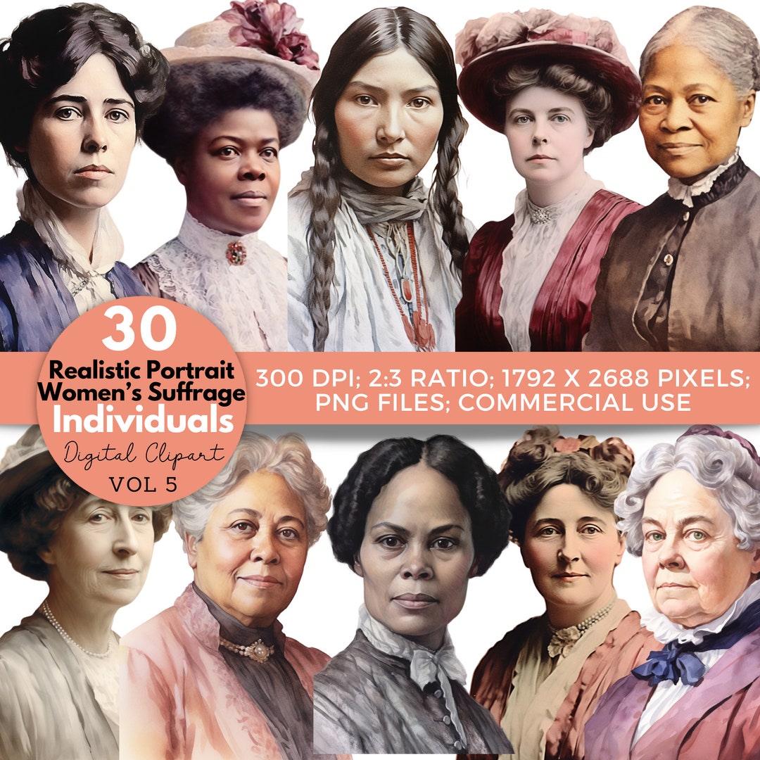 Women's Suffrage Clipart Portraits, Realistic 30 Individuals, Feminist ...