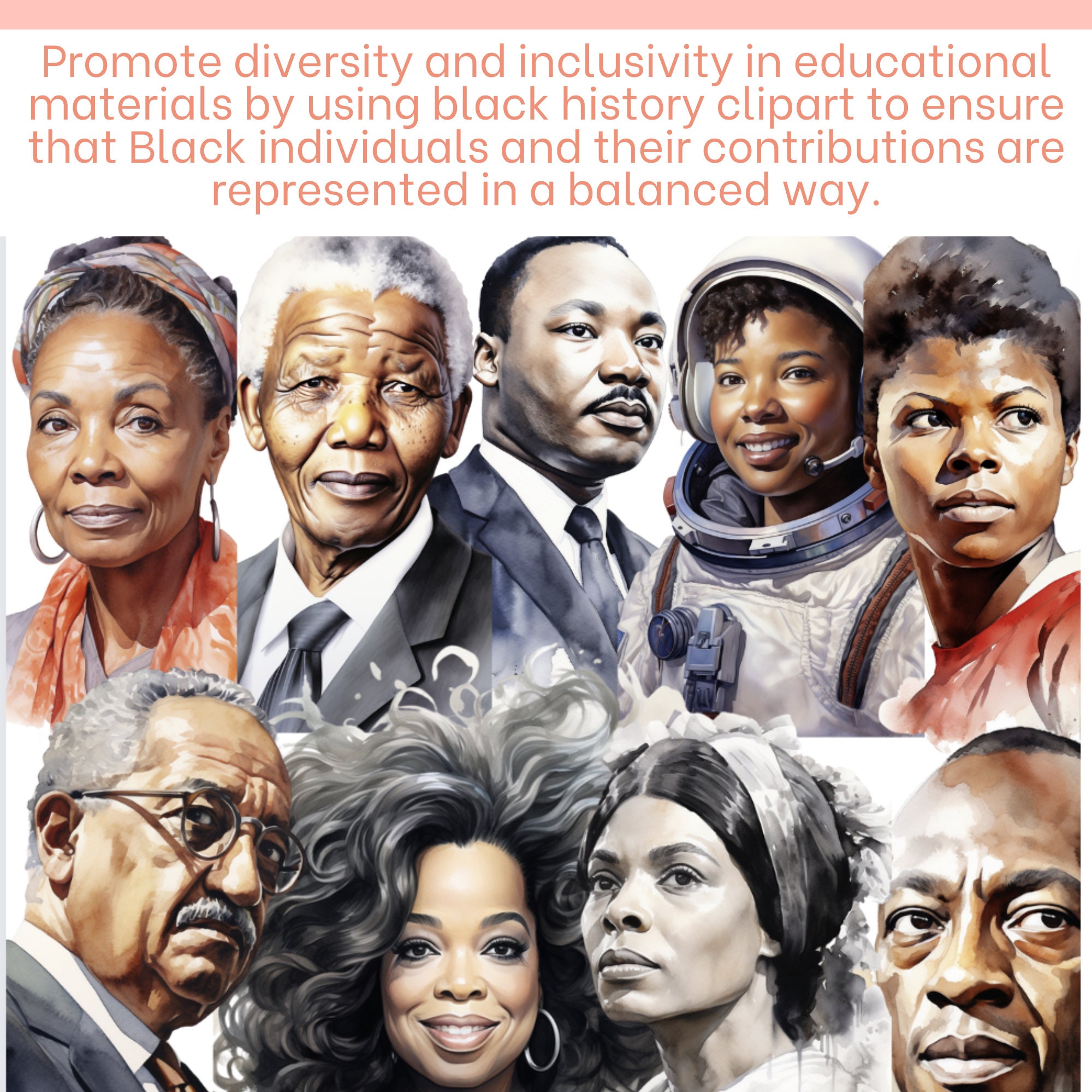 Black History Month Clipart Bundle: Diverse Portraits (PNG Digital ...