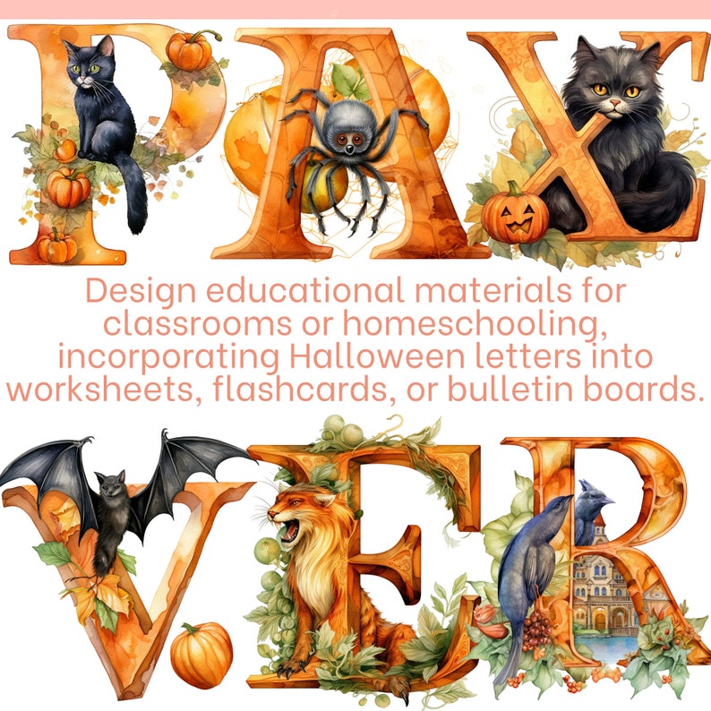 Halloween Alphabet Clipart: Spooky Letters, Bulletin Board (digital ...