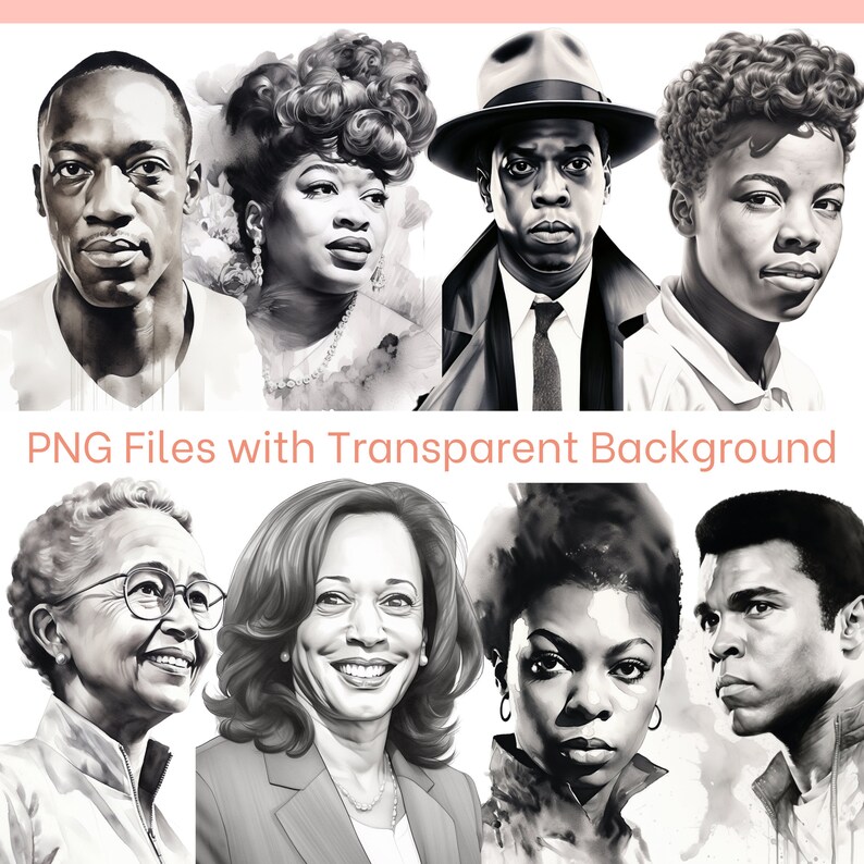 Black History Month Clipart: Watercolor Portraits PNG (digital Download ...
