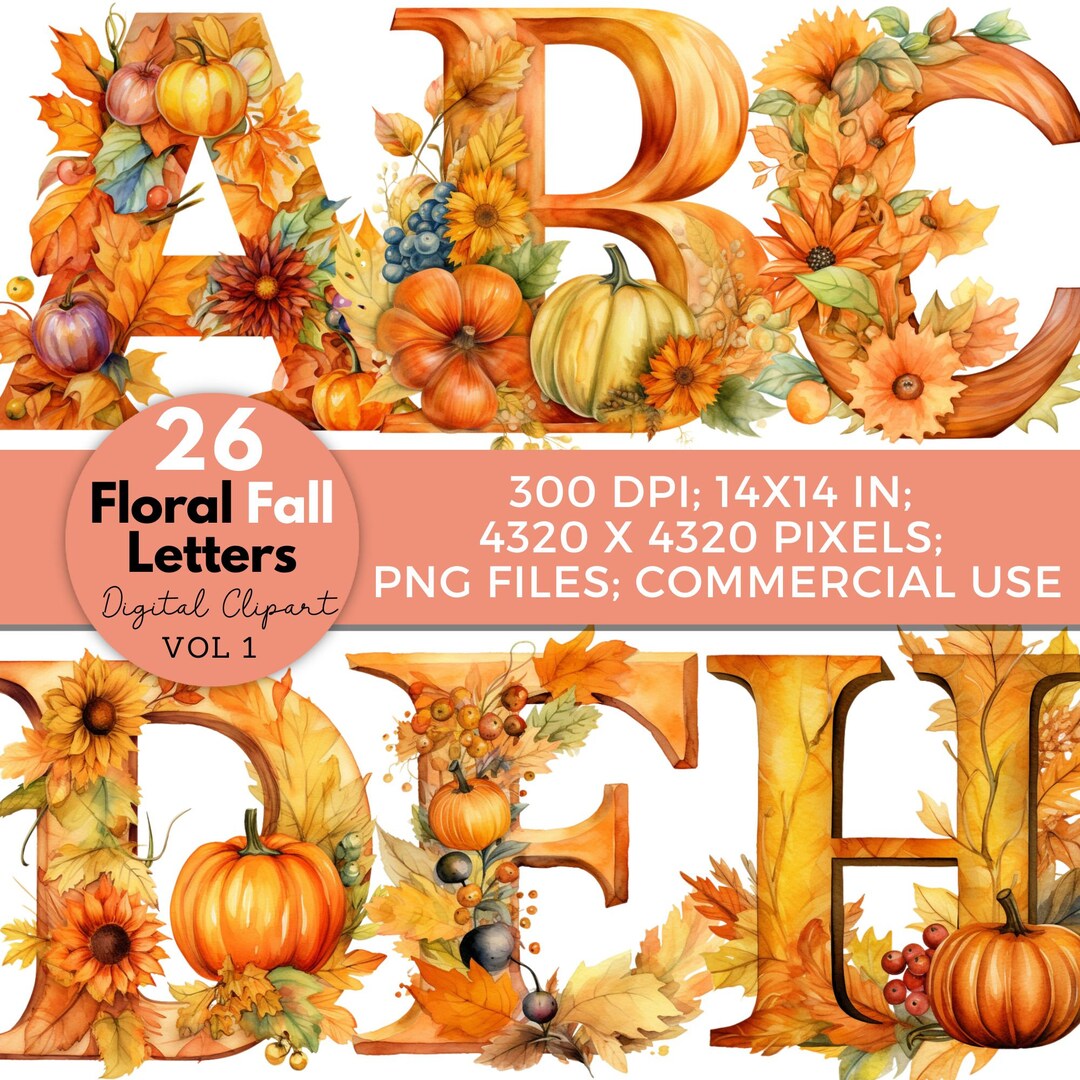 Fall Bulletin Board Letters, Floral Autumn Letters Illustrations ...