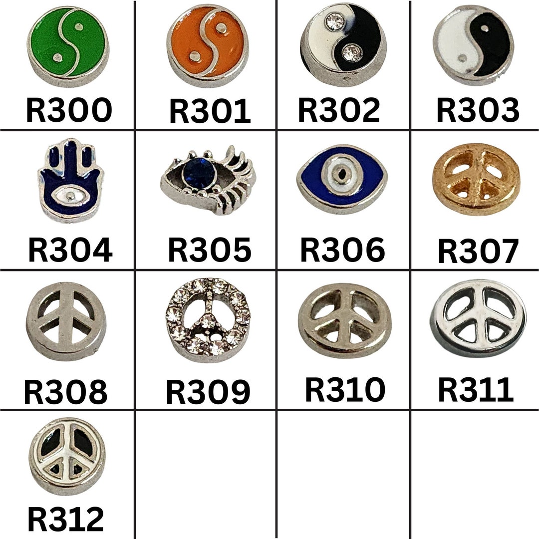Spiritual Symbol Floating Locket Charms Yin Yang, Peace, Hamsa, Evil ...