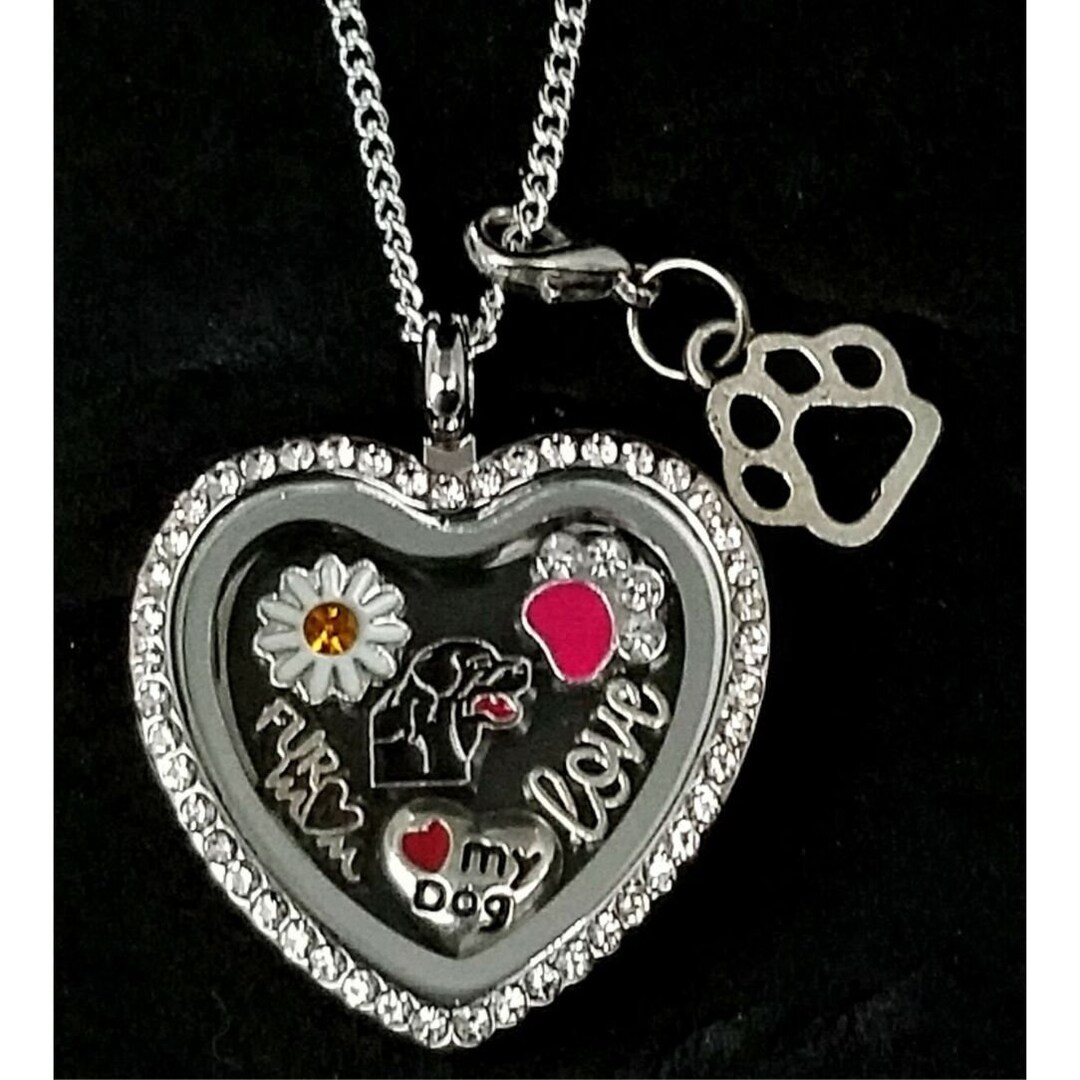 Love My Black Lab Dog Origami Owl Style Crystal Heart Locket Pendant ...