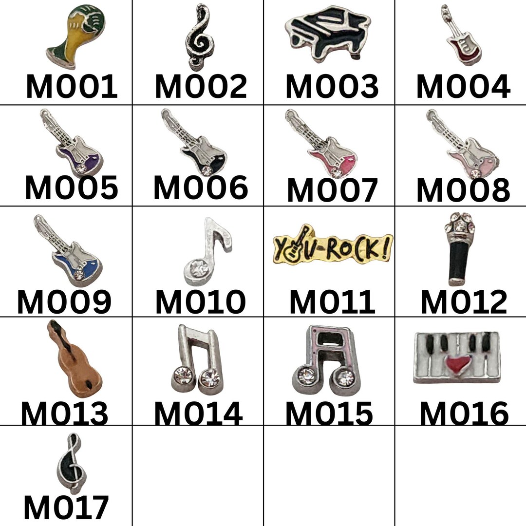 Floating Charms Music Theme - Guitar Piano Microphone - Locket Charms ...