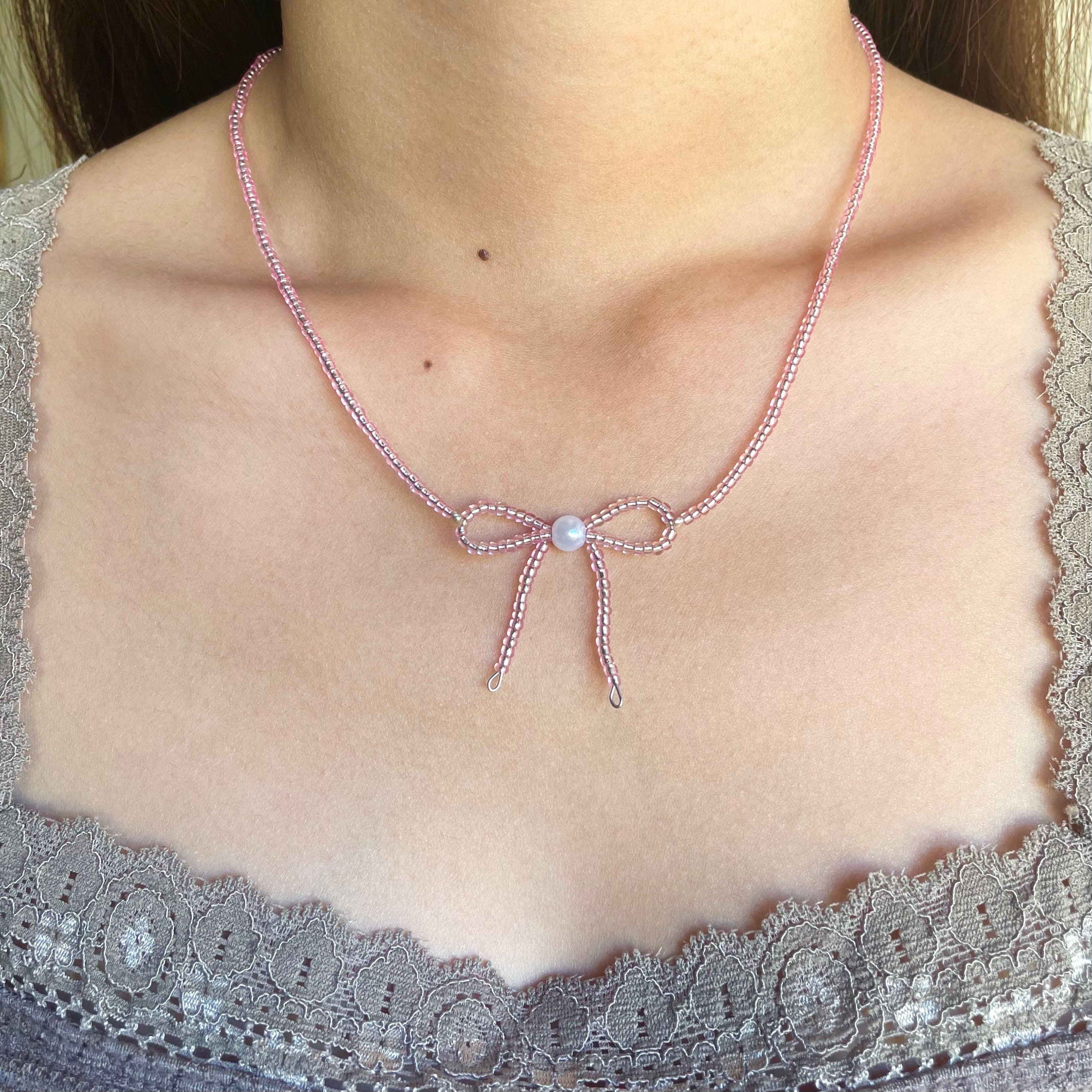 Beaded Bow Neacklace ౨ৎ Coquette Dainty Adjustable Bow Necklace - Etsy