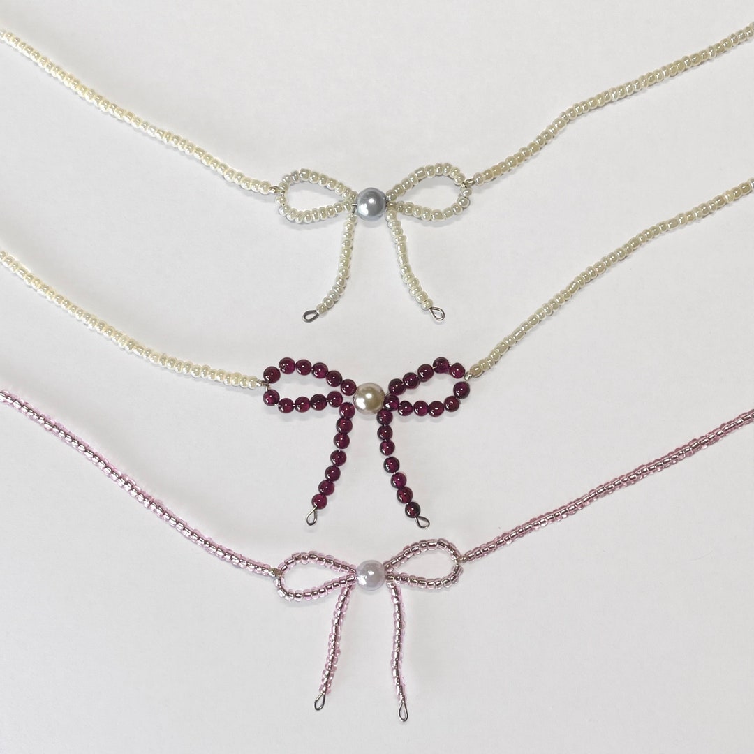 Beaded Bow Neacklace ౨ৎ Coquette Dainty Adjustable Bow Necklace - Etsy