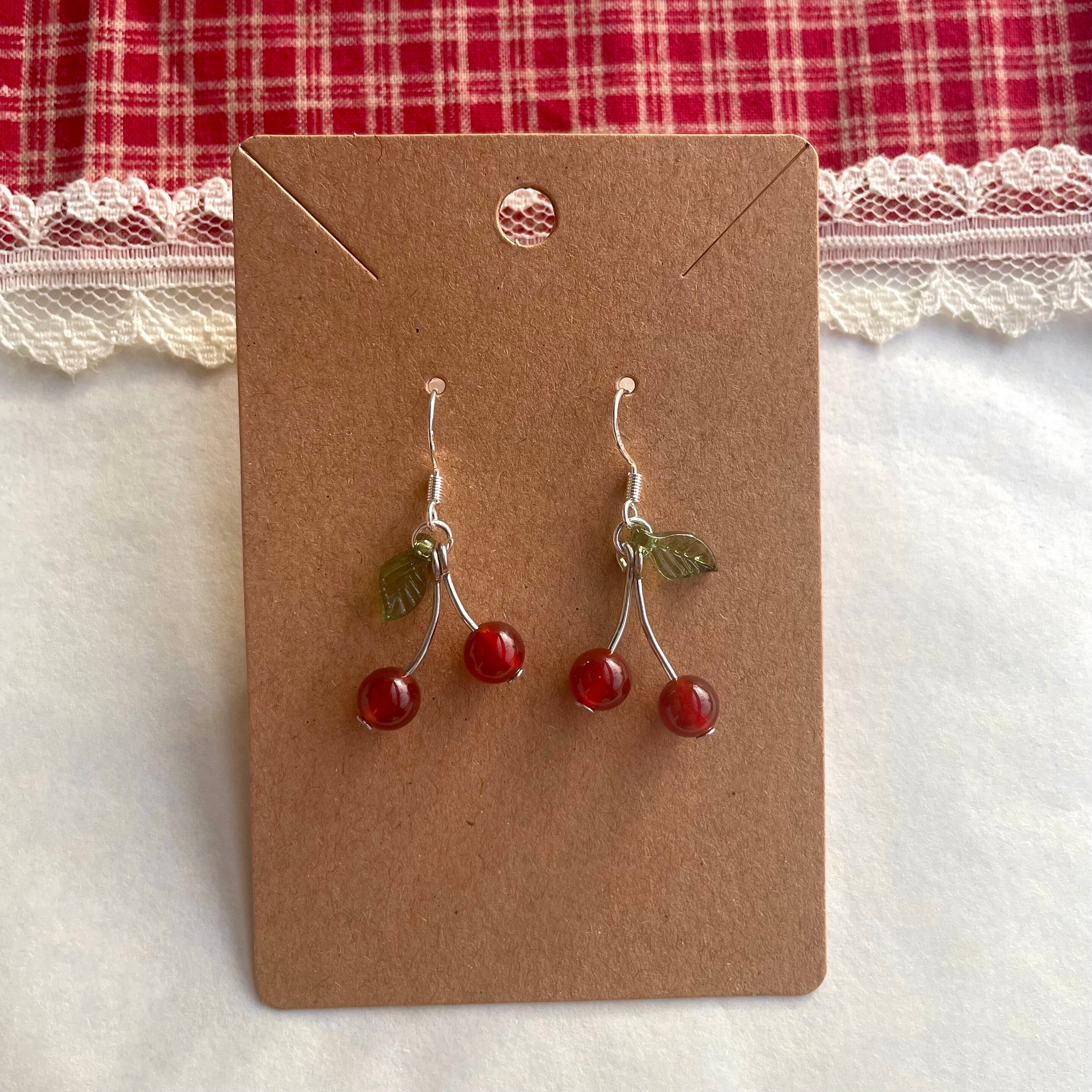 Cherry Bomb Earrings Handmade Cherry Beaded Earrings With Sterling Silver Plated Hooks - Etsy