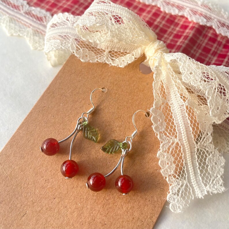 Cherry Bomb Earrings Handmade Cherry Beaded Earrings With Sterling Silver Plated Hooks - Etsy