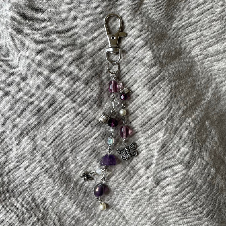 Violet Beaded Keychain Pretty Purple Gemstone Keychain or Phone Charm ...