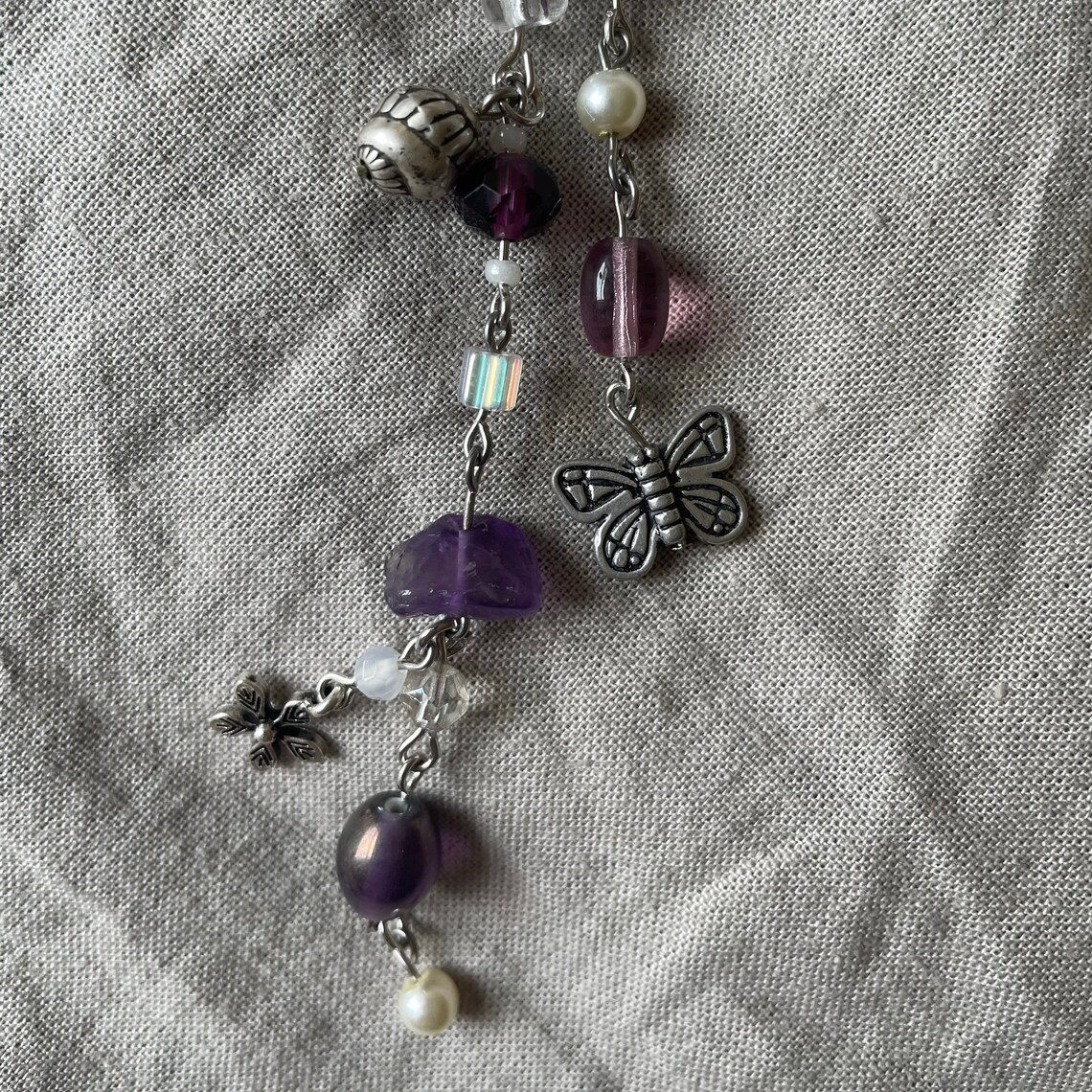 Violet Beaded Keychain Pretty Purple Gemstone Keychain or Phone Charm ...