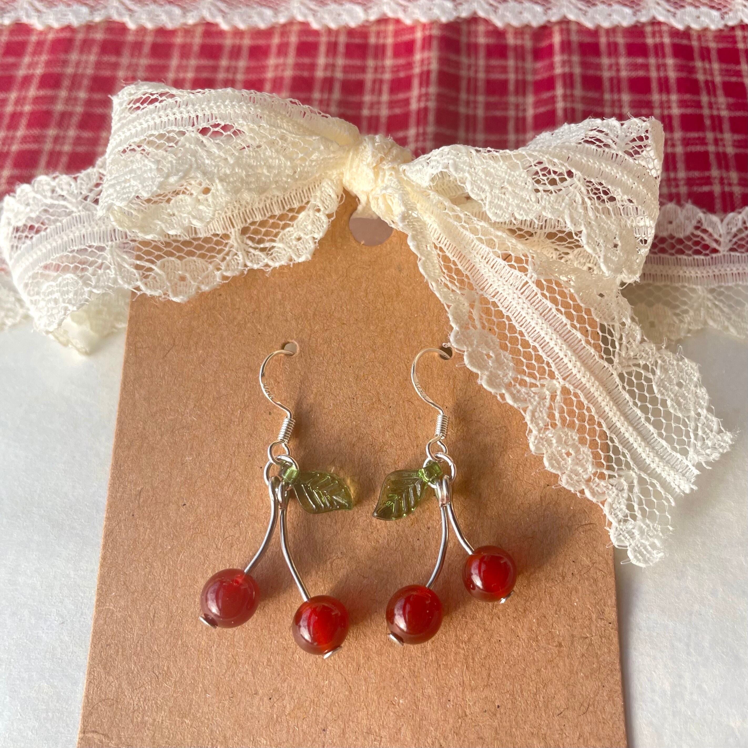 Cherry Bomb Earrings Handmade Cherry Beaded Earrings With Sterling Silver Plated Hooks - Etsy