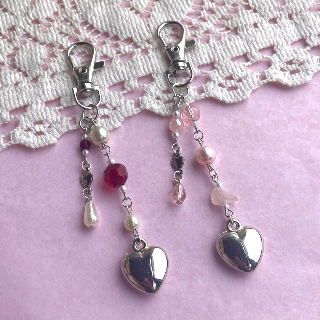 Matching Heart Keychains ~ Handmade Beaded Coquette Valentines Day ...