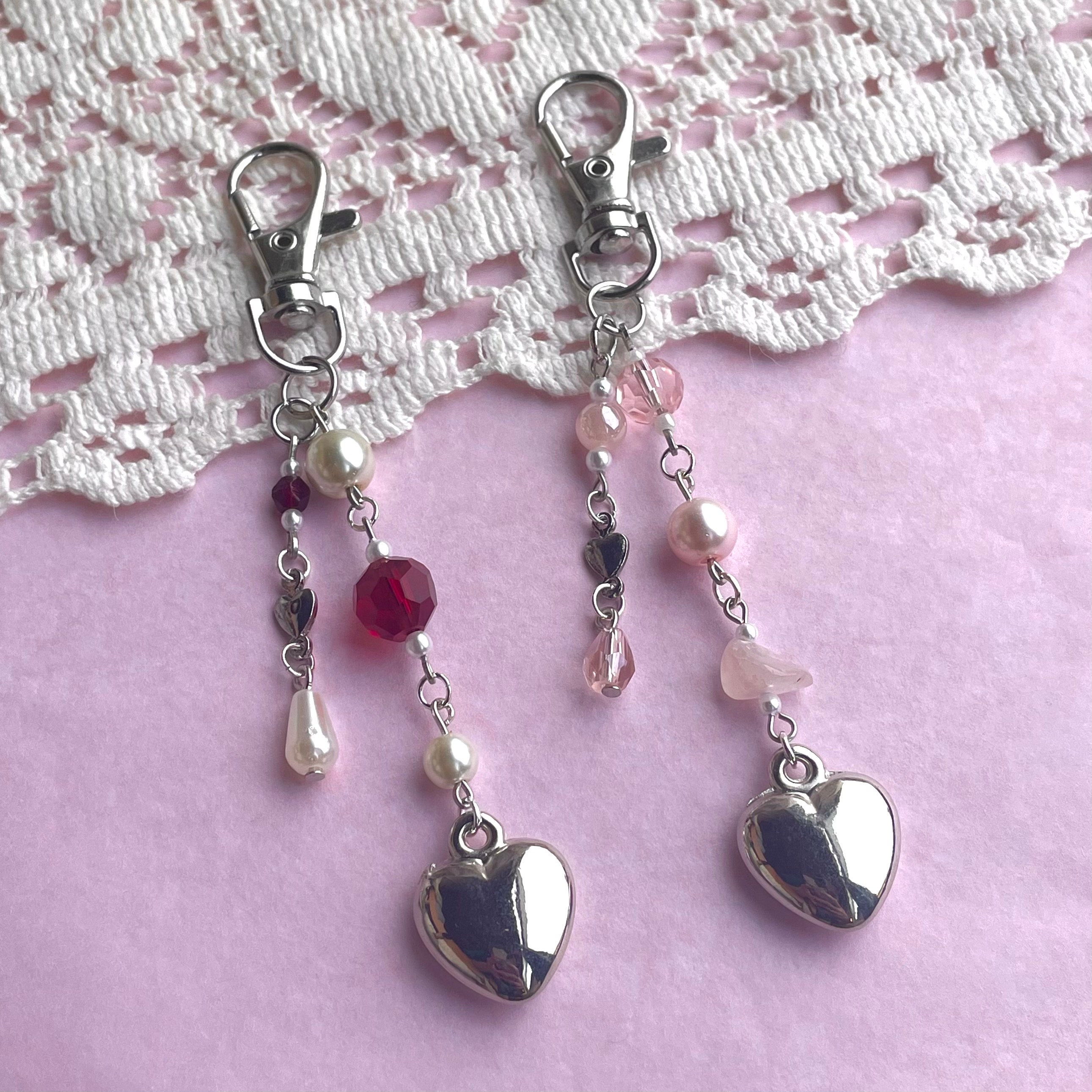 Matching Heart Keychains Handmade Beaded Coquette Valentines Day ...