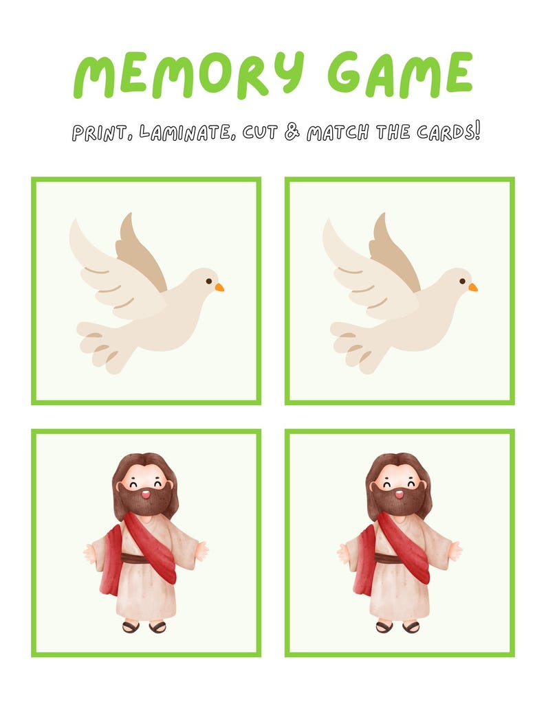 Bible Memory Match Game for Kids: Christian Printable Activity (digital ...