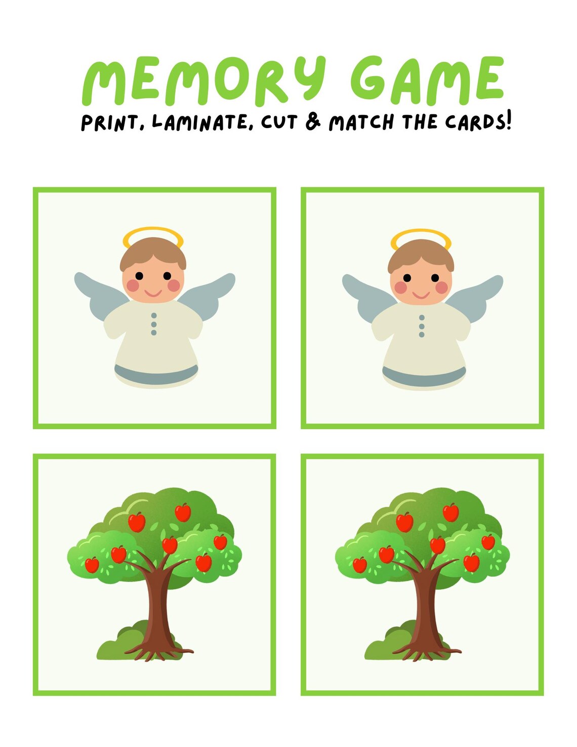 Bible Memory Match Game for Kids: Christian Printable Activity (digital ...