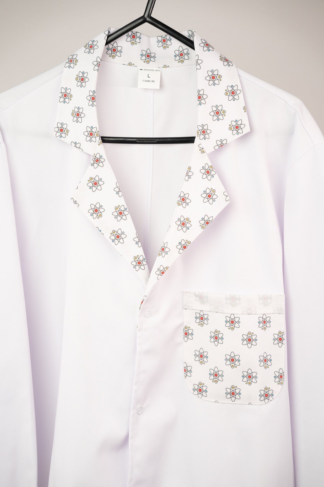 Atom Science Lab Coat - Designer White Doctors Coat, Patterned Collar ...