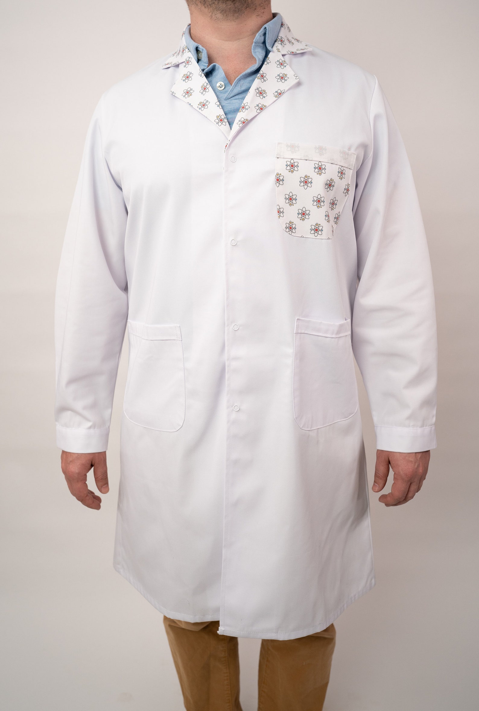 Atom Science Lab Coat - Designer White Doctors Coat, Patterned Collar ...