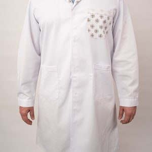 Atom Science Lab Coat - Designer White Doctors Coat, Patterned Collar ...