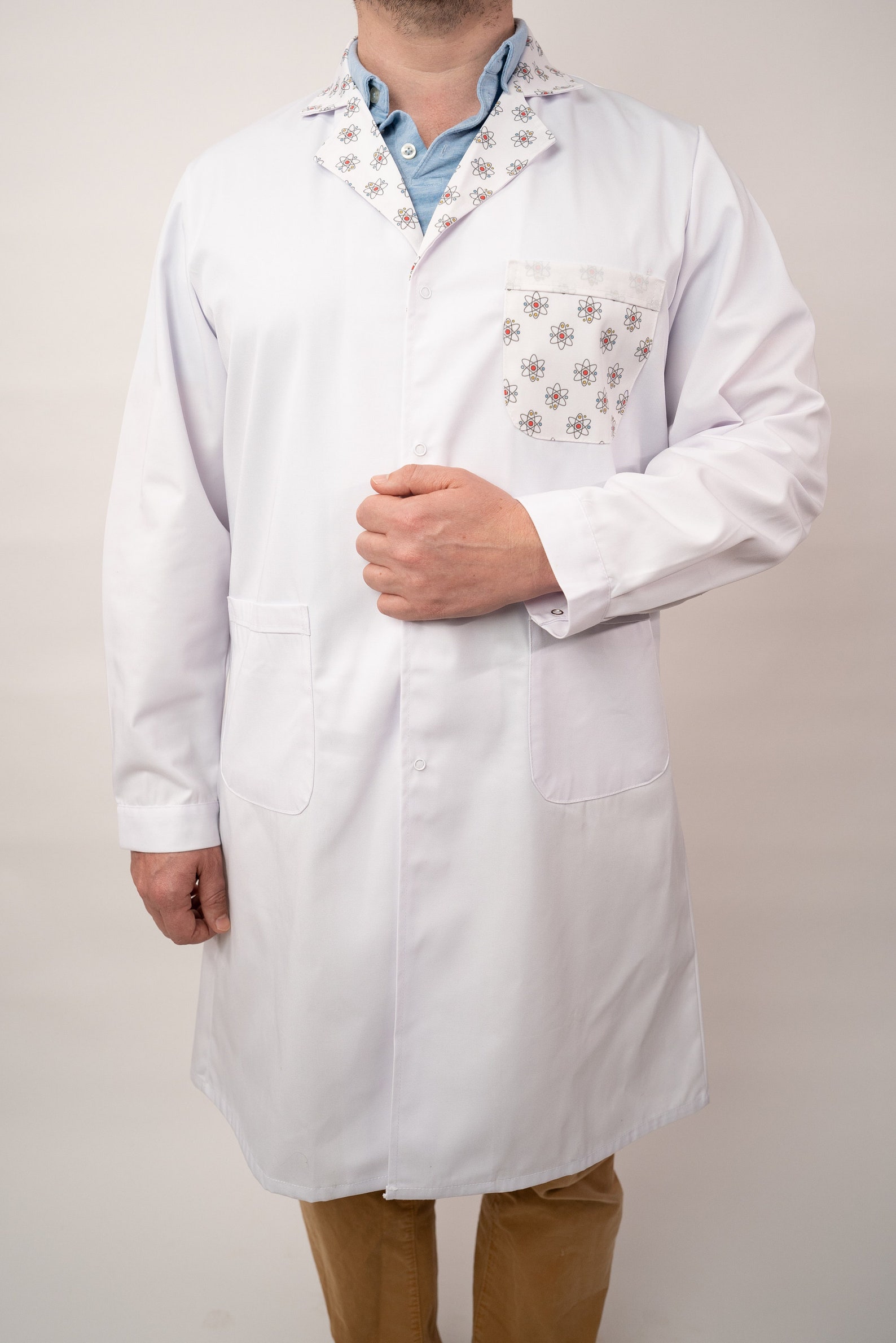 Atom Science Lab Coat - Designer White Doctors Coat, Patterned Collar ...