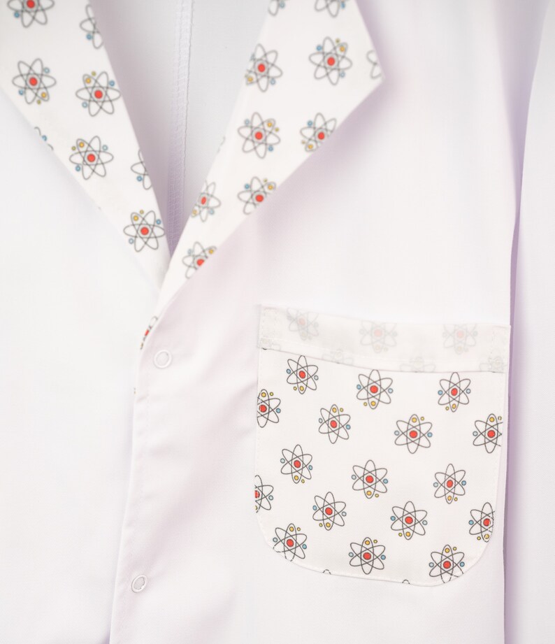 Atom Science Lab Coat - Designer White Doctors Coat, Patterned Collar ...