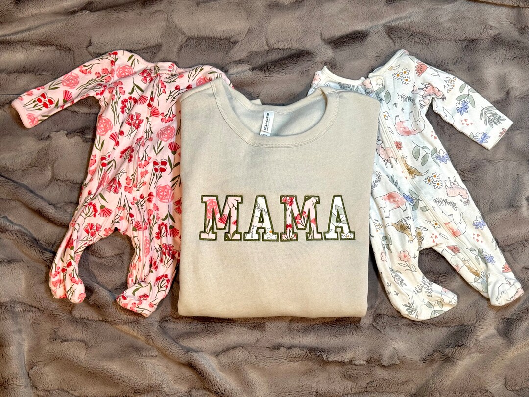 MAMA Onesie Keepsake Sweatshirt With Baby Clothes, Appliqué Sweatshirt ...