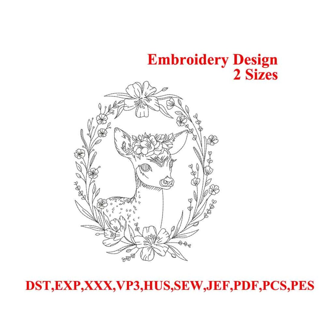 Floral Deer Machine Embroidery Design / Floral Wreath With Baby Dear ...